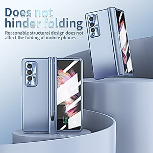 LOVE MEI for Samsung Galaxy Z Fold 4 Case, Z Fold 4 Case S Pen Holder with S Pen,Bulit -in Front Glass All Around Case + Camera Lens Protector for Galaxy Z Fold 4 5G (Blue)