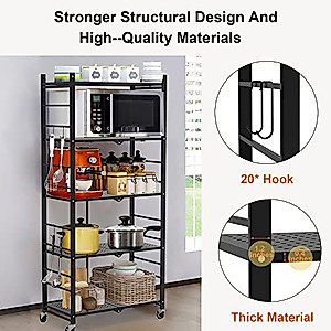 Himix Storage Shelves with 20 Hooks, 5-Tier Collapsible Organization Storage Rack Bookshelf Folding Pantry Shelves Cube Shelf Wire Shelving Holds 440 Ibs for Garage Kitchen Room
