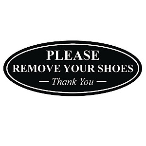 All Quality Oval Please Remove Your Shoes Thank You Sign - Black Small