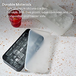 W&P Ice Box Silicone Ice Cube Tray with Lid & Bin, Holds 96 Cubes, Easy Release, Space-Saving Stackable Design, Dishwasher Safe, Cream, Large