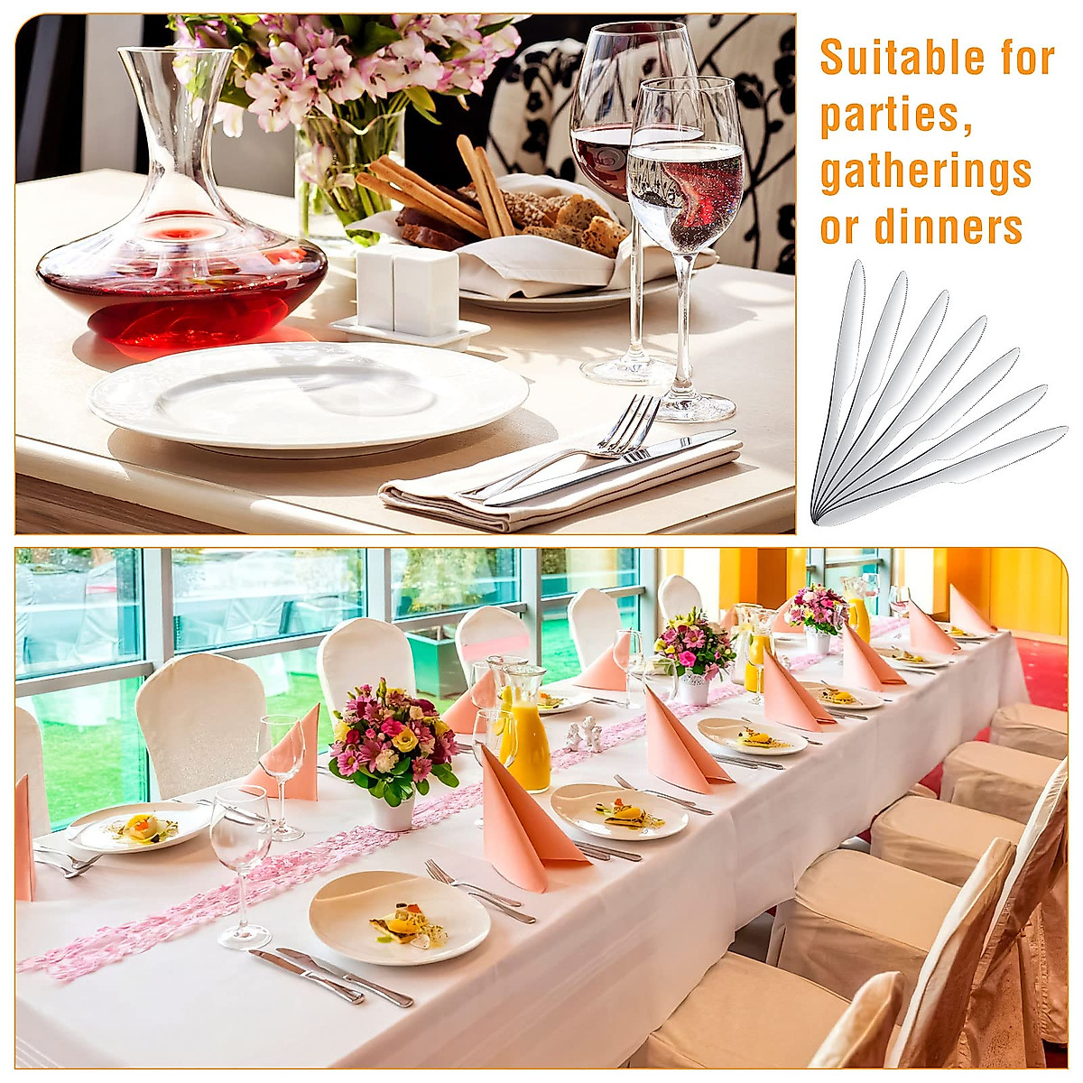 Nuenen 100 Pieces Dinner Knives Set, 8.3 Inches Durable Butter Knife Stainless Steel Serrated Table Knives, Steak Knives Silverware for Home, Restaurant, Kitchen, Dishwasher Safe and Mirror Polished