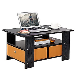 ZenStyle Coffee Table with Bin Drawer, Wood Compact Coffee Table with 2 Foldable Storage Baskets for Home Living Room Office Bedroom, 31.5 Inch Black