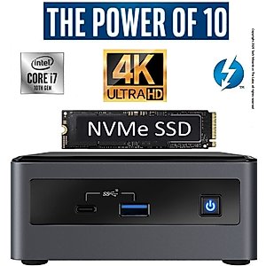 Intel NUC NUC10i7FNH1 Mini PC/HTPC, Six-Core i7- Up to 4.7GHz, DDR4 RAM Expandable up to 32GB + 1TB Name Brand NVMe M.2 SSD, WiFi, Bluetooth 5.0, Thunderbolt 3, 4K Support, Triple Monitor Capable