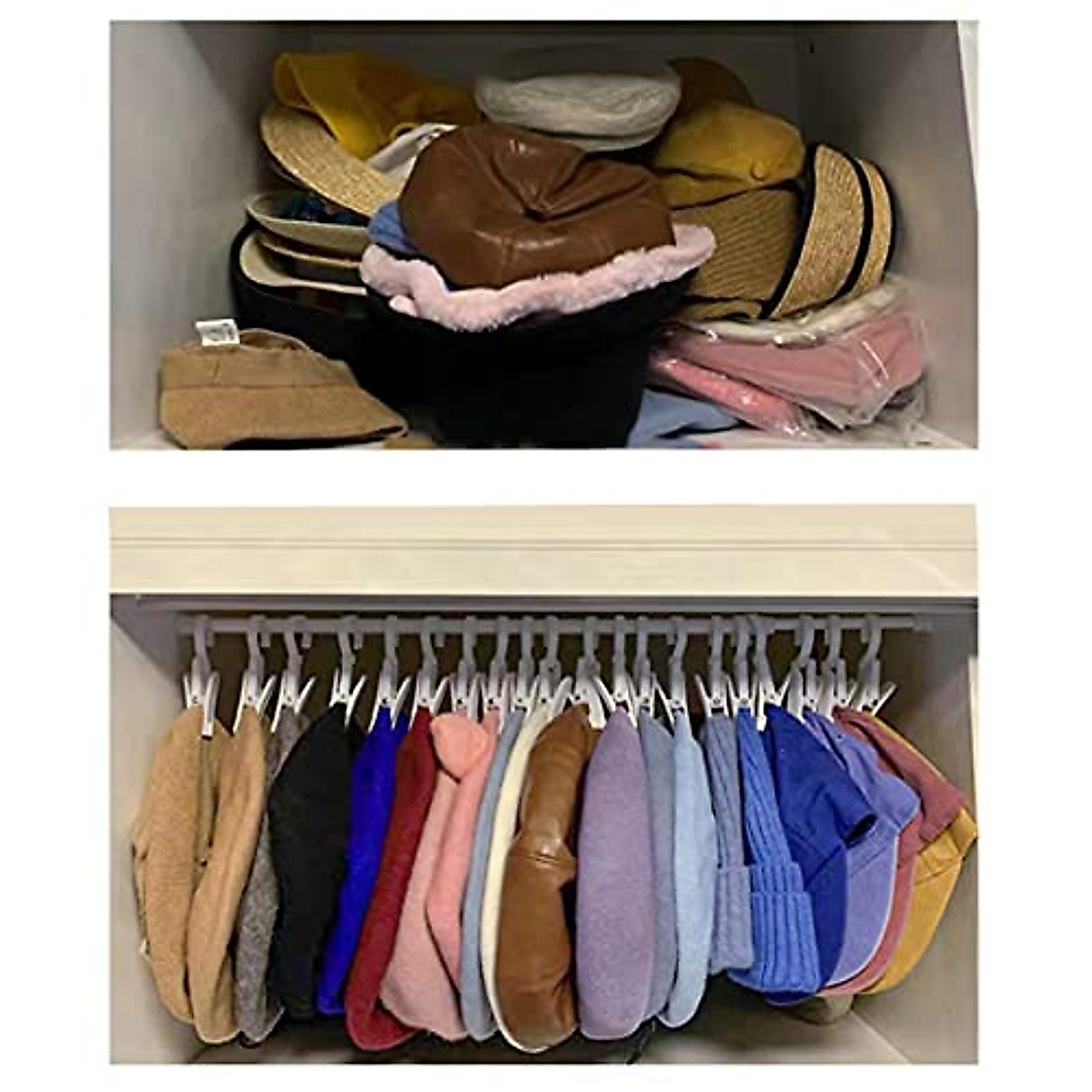 AKOAK 10 Pcs White Plastic Hat Clip Laundry Hanger Clip Multi-Function Rotable Curtains Clip Household Scarf Hanger Bathroom Towel Clip Suitable for Hats, Boots, Socks, Quilts, Clothes Clip