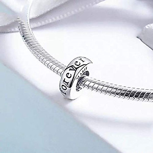 ABAOLALA Spacer Charm 925 Sterling Silver Clip Charm Stopper Beads Silicone Positioning Charm fit Fashion 3mm Pandora Charms Bracelet & Necklace (Love You Forever Spacer Charm)