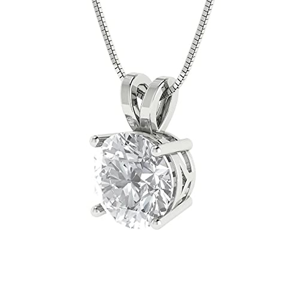 Clara Pucci 2.0 ct Round Cut Stunning Genuine Moissanite Solitaire Pendant Necklace With 16" Gold Chain box Solid 14k White Gold