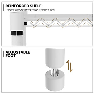 MoNiBloom Heavy Duty Carbon Steel Garment Rack, 66 Inch Expandable, with Shelves, for Hanging Clothes, Load 1000lbs, White