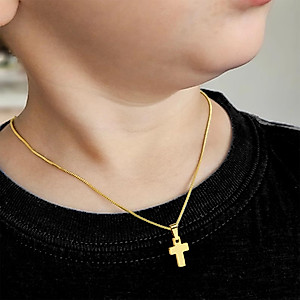 Sereney Gold Cross Necklace as Easter Basket Stuffers for Teens Boys, Cross Necklace for Boys Stainless Steel Cross Necklace as Baptism 1st Communion Gifts for Boys Easter Gifts