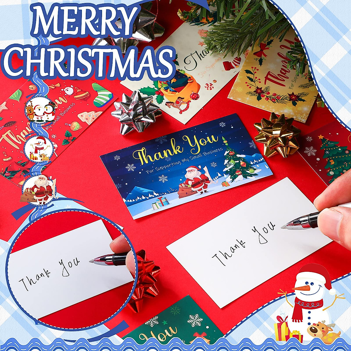 240 Pcs Christmas Thank You Cards for Small Business Paper Note Greeting Cards Snow Crane Santa Snowman Christmas Cards Winter Themed Thank You Note Holiday Wreath Thank You Note Cards for Holiday