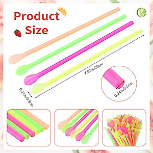 Eaasty 500 Pcs Snow Cone Spoon Straws, Flexible Plastic Straws, Flexible Disposable Drinking Straws, Disposable Plastic Sip Stir Sticks (Yellow,Green,Orange,Rose Red)