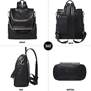 FOXLOVER Backpack Purse for Women Fashion Convertible Leather Shoulder Handbag Ladies Travel Bag Satchel Rucksack (Black)