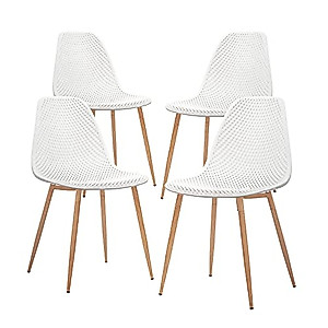 CangLong Dining Mid Century Modern DSW Hollow Back Design Plastic Shell Armless Side Chair with Metal Legs, Set of 4, White