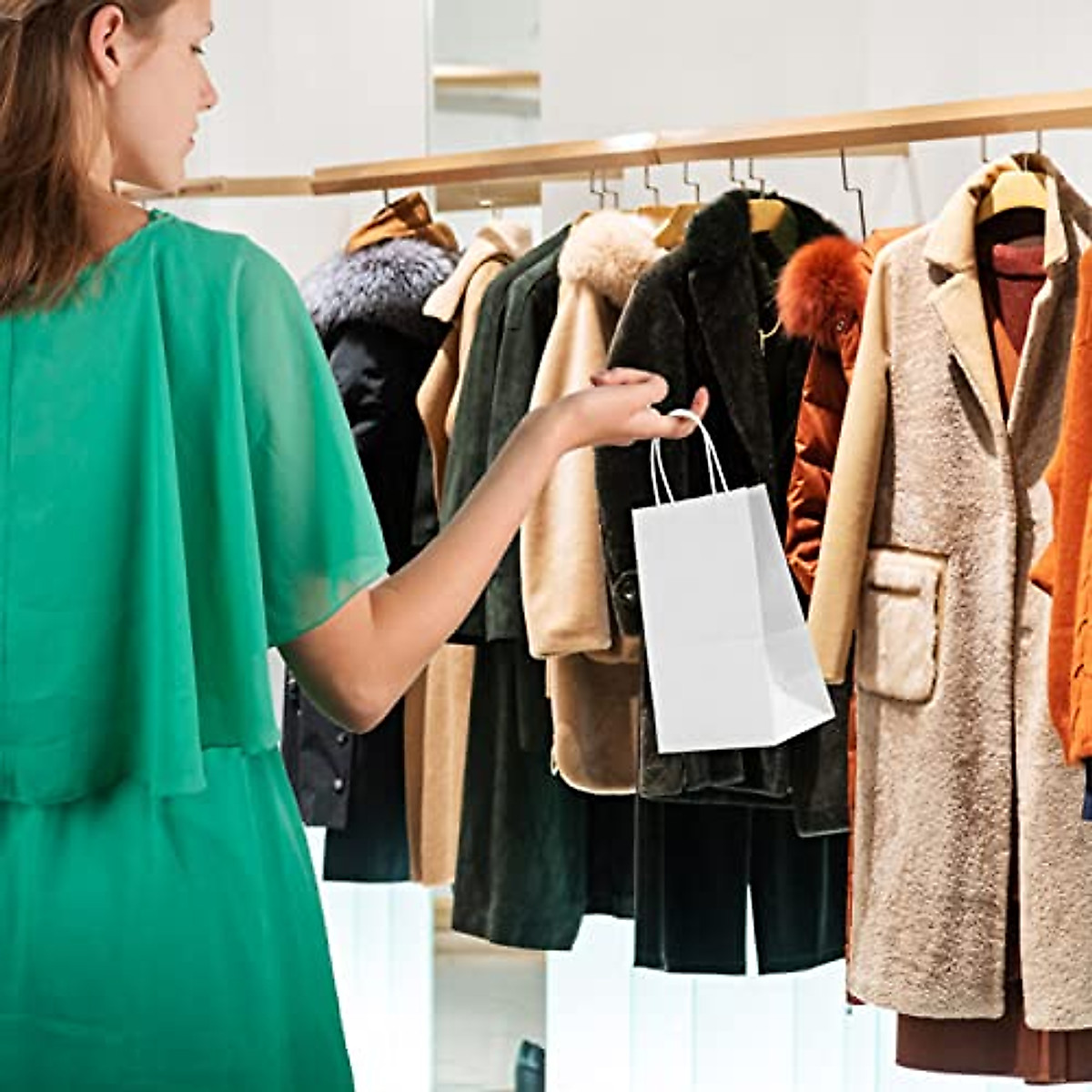 Ditwis Small White Gift Bags with Handles Pack of 25, 5.12x3.5x8.27 Inches Kraft Paper Bag Bulk for Valentine's Day, Party Favor, Birthday, Wedding, Retail Shopping