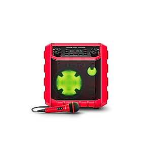 ION Game Day Lights Portable Bluetooth Party Speaker with Karaoke Microphone Lights and Radio for Birthday, Pool Party, BBQ – Powerful, 50W (Red)