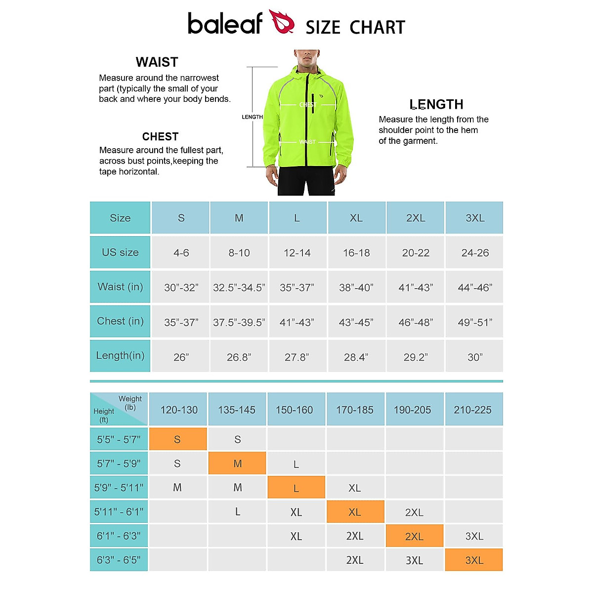 BALEAF Mens Cycling Rain Jacket Windbreaker Waterproof Running Gear Golf Mountain Biking Hood Lightweight Reflective Yellow XL
