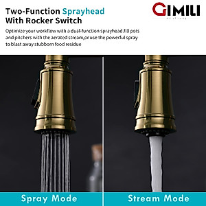 GIMILI Gold Touchless Kitchen Faucet with Pull Down Sprayer, Brushed Brass Motion Sensor Smart Hands-Free Activated Single Hole Spring Faucet for Kitchen Sink