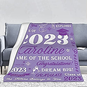 Custom Class of 2023 Graduation Blanket with Graduate Name & School, Personalized Graduation Blanket for Class of 2023, Graduation Gifts 2023 for College and High School Graduates