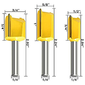 MEIGGTOOL 5Pcs Straight Dado Router Bit Set, 1/4-Inch Shank Round Nose, Cutting Diameter: 1/4, 3/8, 1/2, 5/8, 3/4 Inch
