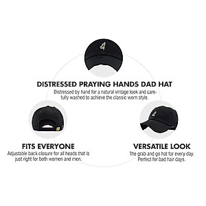 KBSV-061 BLK Praying Hands Rosary Dad Hat Baseball Cap Unconstructed Polo Style Adjustable Unisex