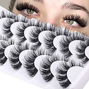 JIMIRE Cluster Lashes DIY Individuals Cat Eye Wispy False Eyelashes Soft D Curly Russian Strip Lashes Look Like Eyelash Extensions 15MM Volume 6D Fluffy Lashes 7 Pairs Pack