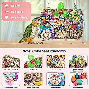 KATUMO Bird Toys, Small Parrot Foraging Toys Parakeet Climbing Mat with Toys Bird Chew Toys for Conure, Cockatiel, Lovebird, Parakeet and More Small Birds