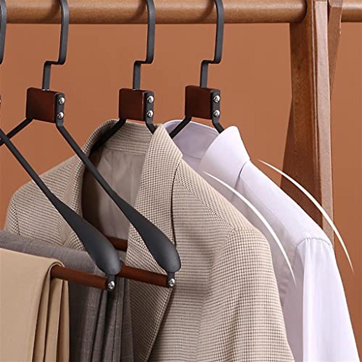 EYHLKM Iron Wood Hanger Wooden Metal Set Household Iron Wide Shoulder Hanger Beech Wardrobe Clothes Hanger