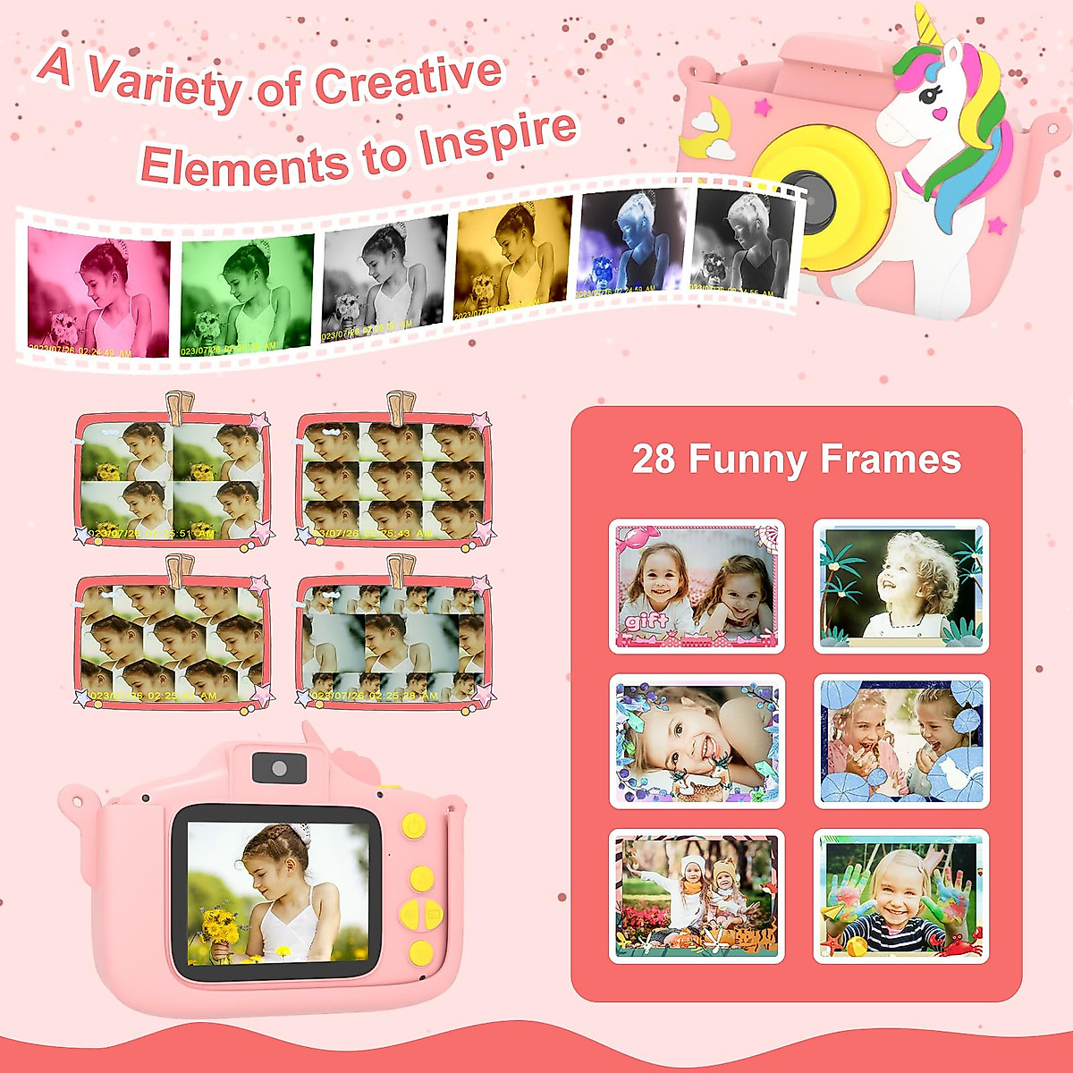 SELPONT Toys for Girls Ages 3-8+, Upgrade Kids Selfie 1080P Digital Video Camera for Toddler with Cartoon Silicone Cover, Christmas Birthday Gifts for Girls, Portable Camera with 32GB SD Card-Pink