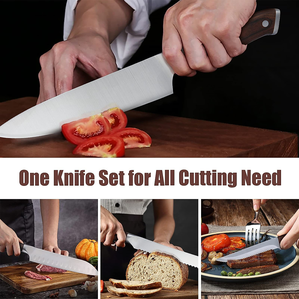 Enfmay 15 Pieces Kitchen Knife Set, Professional Kitchen Knives, Household Cutting Knives Set for Kitchen, Made of Germany 1.4116 Stainless Steel, Extra Sharpness Kitchen Knife Set with Block