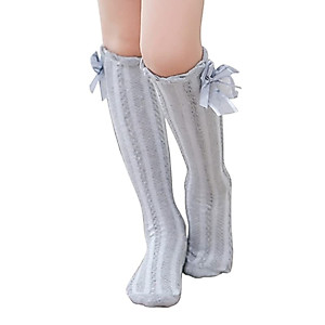 Toptim Little Girl's Knee High Socks Over Calf Kids Overknee Stockings Bow Style 3-12T(Pink/White/Grey/Black)