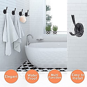 Valdivia Black Bath Towel Hooks, Heavy Duty Adhesive Hooks, Coat Robe Clothes Hook Wall Hook for Bathroom Kitchen Hotel, Closet Door Hooks Wall Mounted - 4 Packs