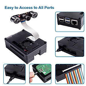Smraza Case for Raspberry Pi 4, Acrylic Pi 4B Case with Quiet Cooling Fan, 4PCS Heatsinks, 5V 3A USB-C Power Supply for Raspberry Pi 4 Model B 8GB/4GB/2GB - Black