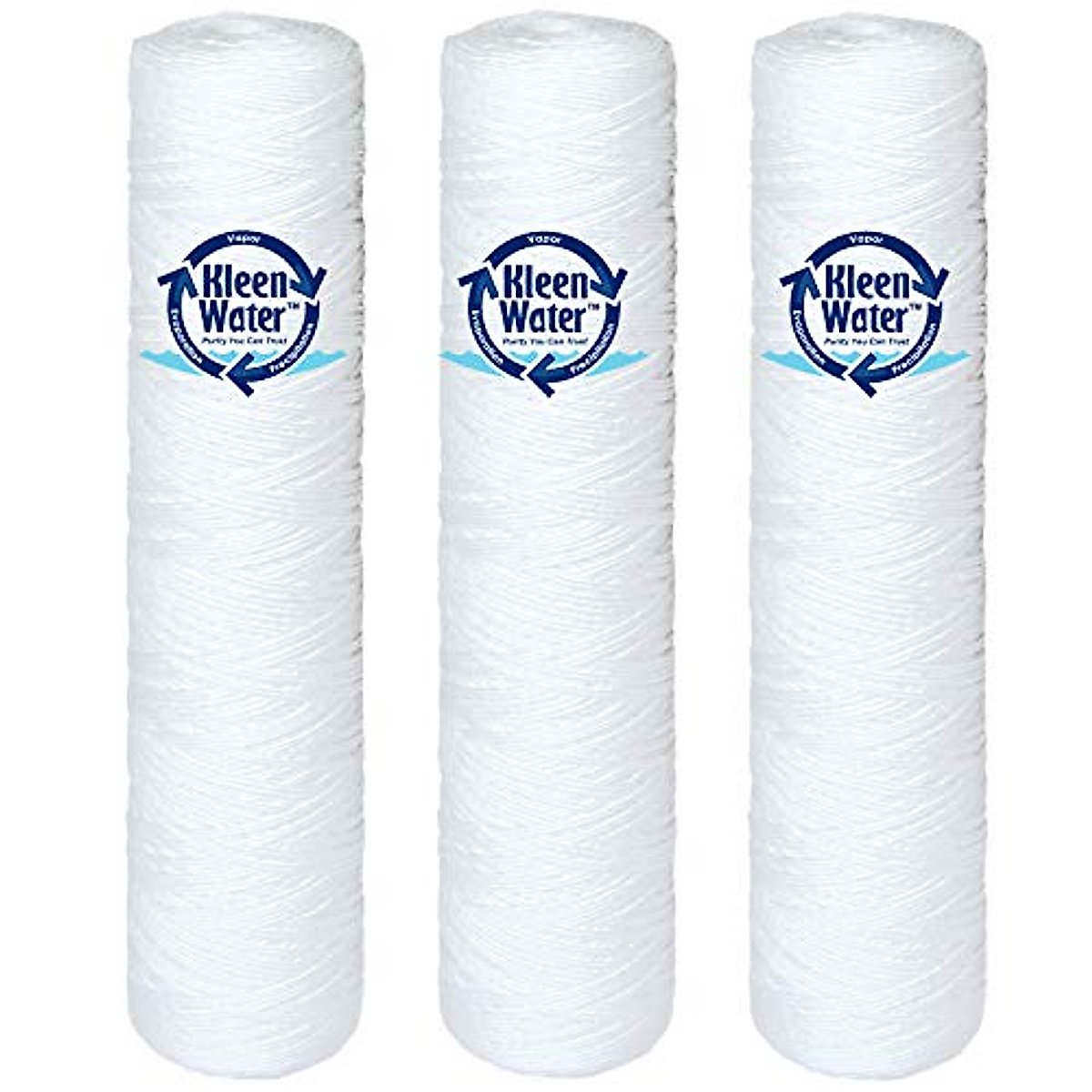 KleenWater String Wound Water Filter Cartridges, 4.5 X 20 Inch, 20 Micron, Made in USA, Compatible with Watts SF5-20-425, Pentek WP5BB20P, WP5BB20P, Pack of 3 Replacement Filters with WS03X10039 O-Ring