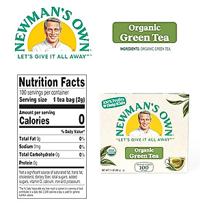 Newman's Own Organics Green Tea, 100 Individually Wrapped Tea Bags, 100 Count (Pack of 5)