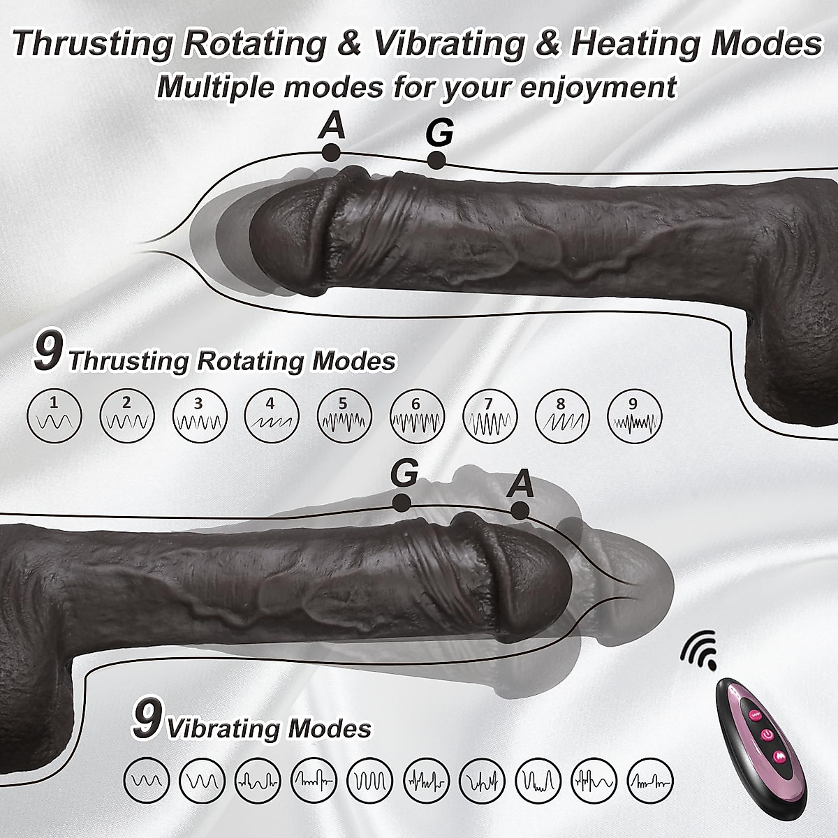 Thrusting Dildo Vibrator Sex Toy - Realistic G-Spot Silicone Suction Cup Rotating Dildos with 10 Modes & Heating for Anal Vagina Stimulation, Remote Control Adult Sex Toys & Games for Women Couples