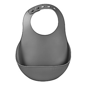 Beaba Silicone Baby Bib, Made with Soft Supple Silicone, Baby Bibs with Baby Food Catcher, Baby Boy Bibs Baby Girl Bibs, Baby Essentials for Baby Feeding (Charcoal)