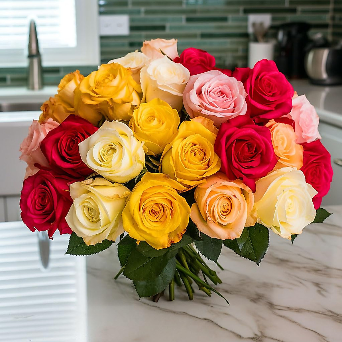 Fresh Roses- 100 Assorted Color Flowers- Lovely Gift (OM)