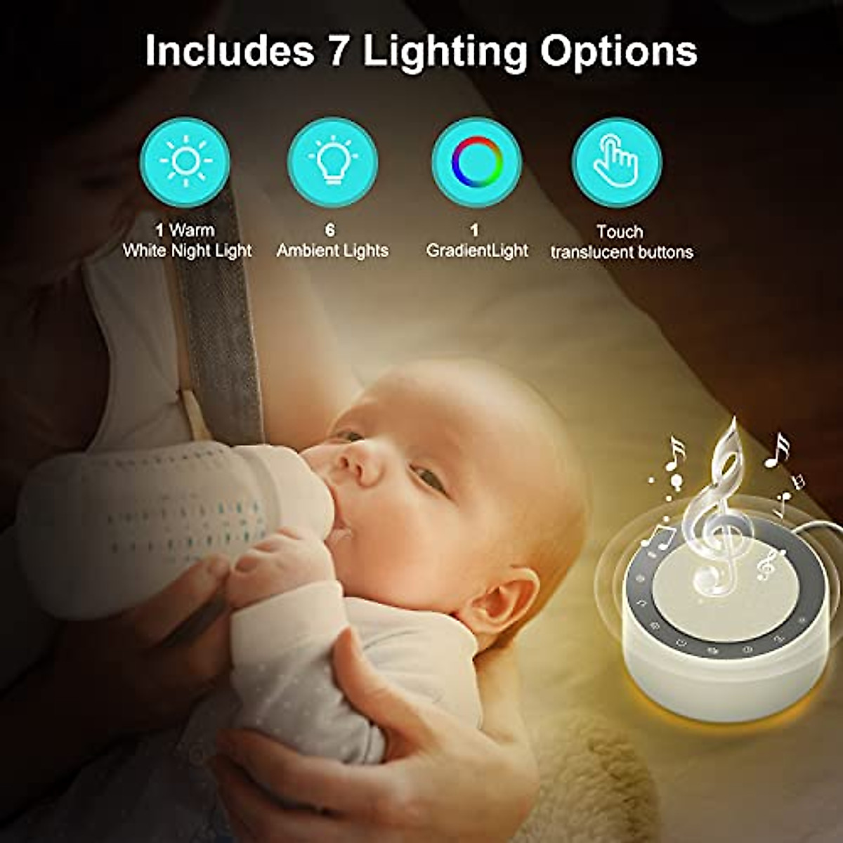 YTE White Noise Machine with 30 High Fidelity Soundtracks, 7 Colors Night Lights, Full Touch Cloth Grille and Buttons, Timer and Memory Features, Plug in, Sound Machine for Baby, Adults