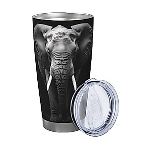 Groamaup 20oz Elephant Stainless Steel Insulated Tumbler with Lid and 3pcs Straw Sets, African Car Cup for Cold and Hot Drinks, Coffee Mug for Travel Office and Home Use