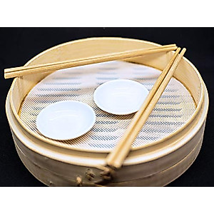 LUKARA Bamboo Steamer Basket – Dumpling Steamer Bamboo with Accessories – Bamboo Steamer 10 Inch with Silicone Steamer Liners, Cookbook, Chopsticks, Sauce Ramekins – Eco-Friendly Gift Set