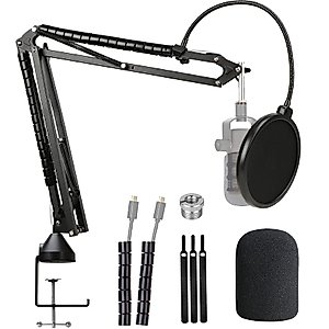 Rode Podmic Stand with Microphone Windscreen and Dual Layered Mic Pop Filter for Rode PodMic Podcasting Microphone by YOUSHARES