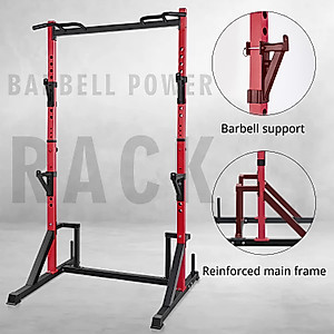 CANPA Multifunction Power Rack with Pull up Bar, Heavy Capacity and Adjustable Squat Stand Rack for Home Gym Equipment, Power Rack Cage (Red)