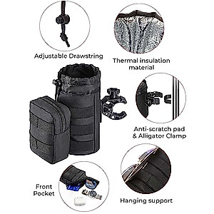 KEMIMOTO Motorcycle Cup Holder, 32OZ Motorcycle Drink Holder with 0.6"-1.5" Alligator Clamp, ATV Cup Holder with Front Pocket for Motorcycle, ATV/UTV, Scooter, Boat, Kayak, Bike, Walker, Black