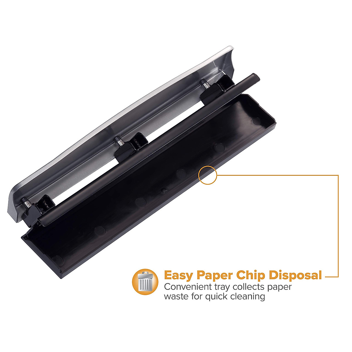 Bostitch Office Premium 3 Hole Punch, 12 Sheet Capacity, Metal, Rubber Base, Easy-Clean Tray, Silver, 2-Pack