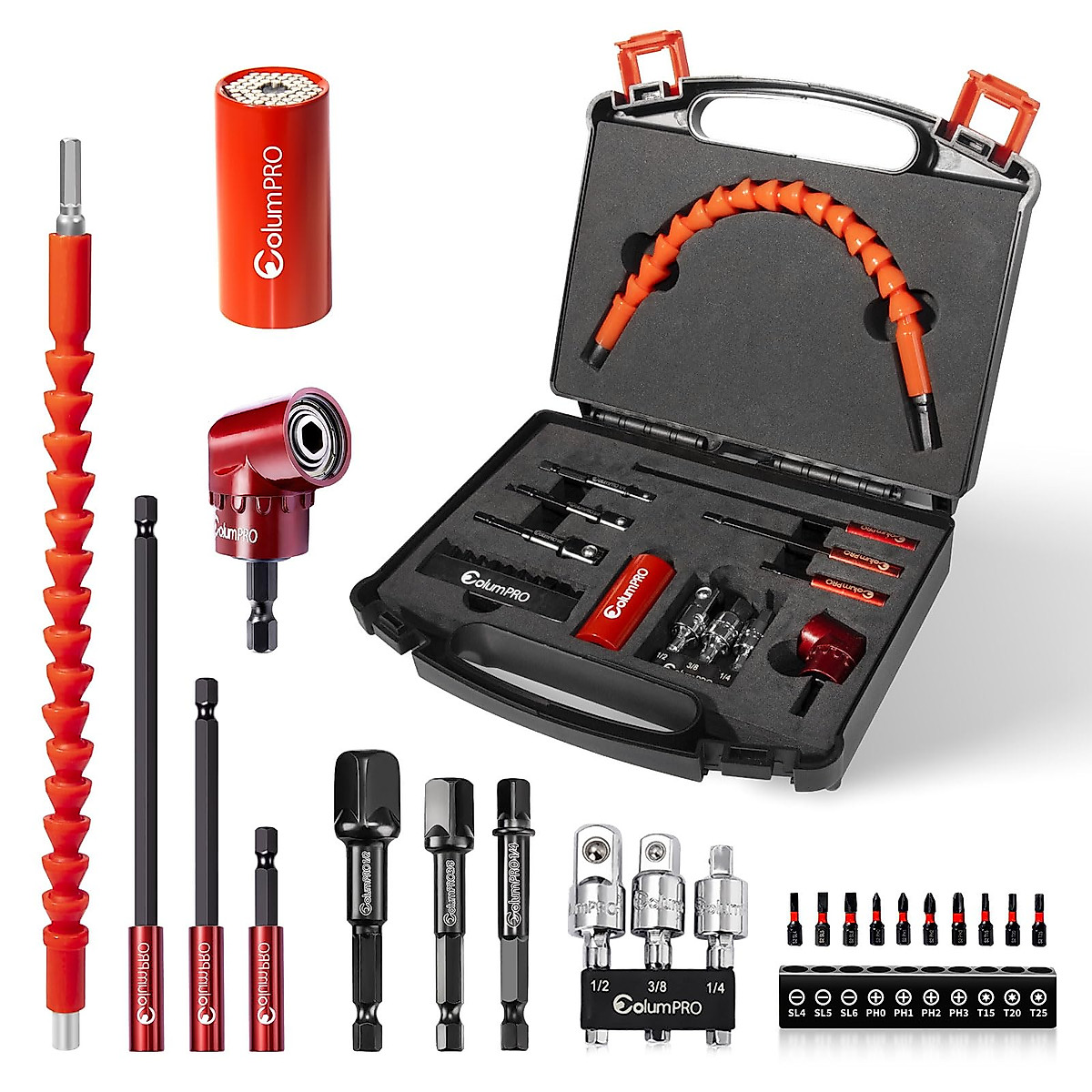ColumPRO 22PCS Superbit Flexible Drill Bits Extension&Universal Socket Tool Set, Tools for Men, Stocking Stuffer, Christmas Gift for Dad, Husband, Boyfriend