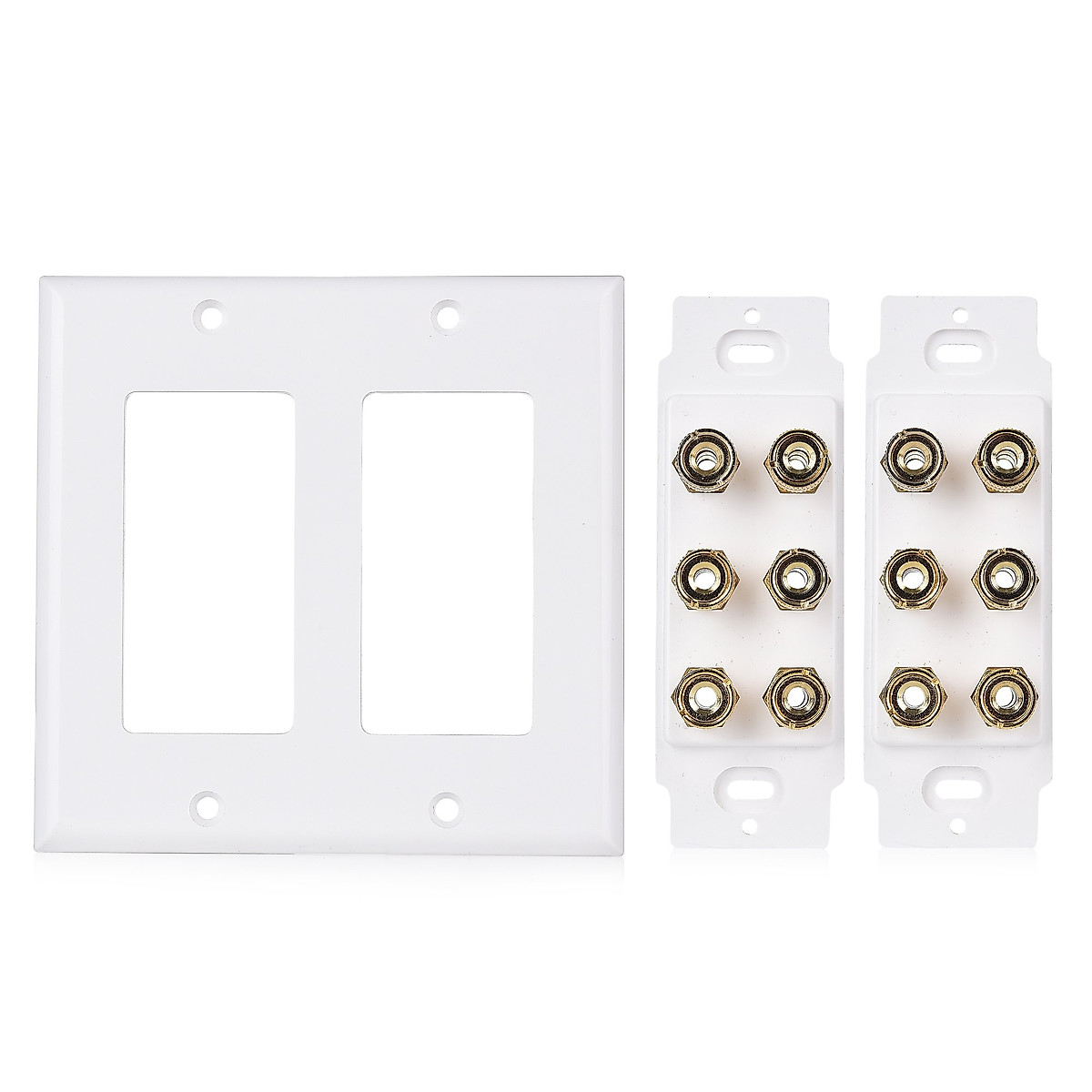 Cable Matters Double Gang Speaker Wire Wall Plate (Speaker Wall Plate, Banana Plug Wall Plate) for 6 Speakers in White