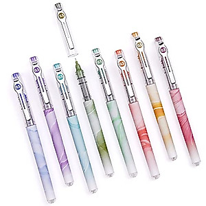 WRITECH Liquid Ink Rollerball Pens: Multi Colored 0.5mm Extra Fine Point Tip Rolling Roller Ball Pen 8ct Assorted Colors for Journaling Smooth Writing Note Taking No Bleed & Smudge & Smear