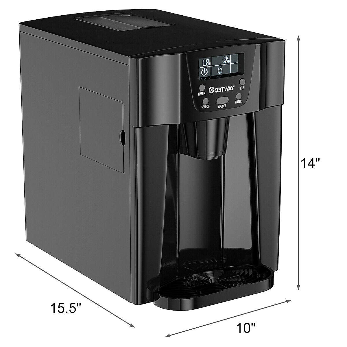 Refrigeration Modern High-Efficiency Maker Water Dispenser Countertop 36Lbs/24H LCD Display Portable Black Portable 2 In 1 Ice Ice-Making Restaurants, Bars Canteens, Snack