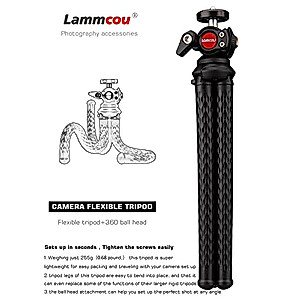 Lammcou Camera Tripod Flexible Mini Small Travel Lightweight Bendy Selfie Gorrila Tripod for DSLR Camera Vlogging Video Camera Action Camcorder Webcam Projector Ring Light Accessory Trípode