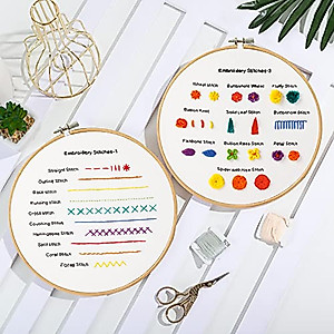 Santune Embroidery Kit - 3pcs Embroidery Patterns with Instructions for Beginners Cross Stitch Kits for Adults with 1 Embroidery Hoops, Color Threads and Needles, Good Hobbies for Women