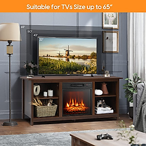 Electric Fireplace TV Stand for 65 Inch TV, 58 Inch Farmhouse Entertainment Center with 18" Fireplace, 6H Timer & Remote Control, 4 Storage Cabinet, Brown
